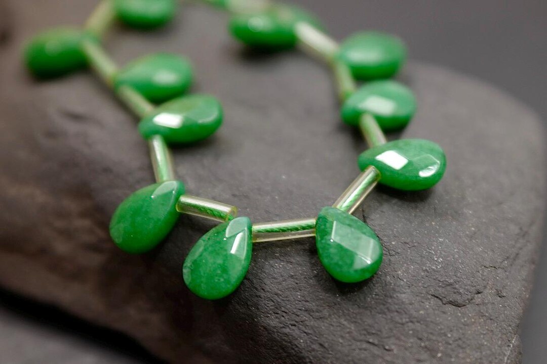Green Jade Teardrop Beads: Faceted Emerald Gemstone, 8x12mm, DIY ...