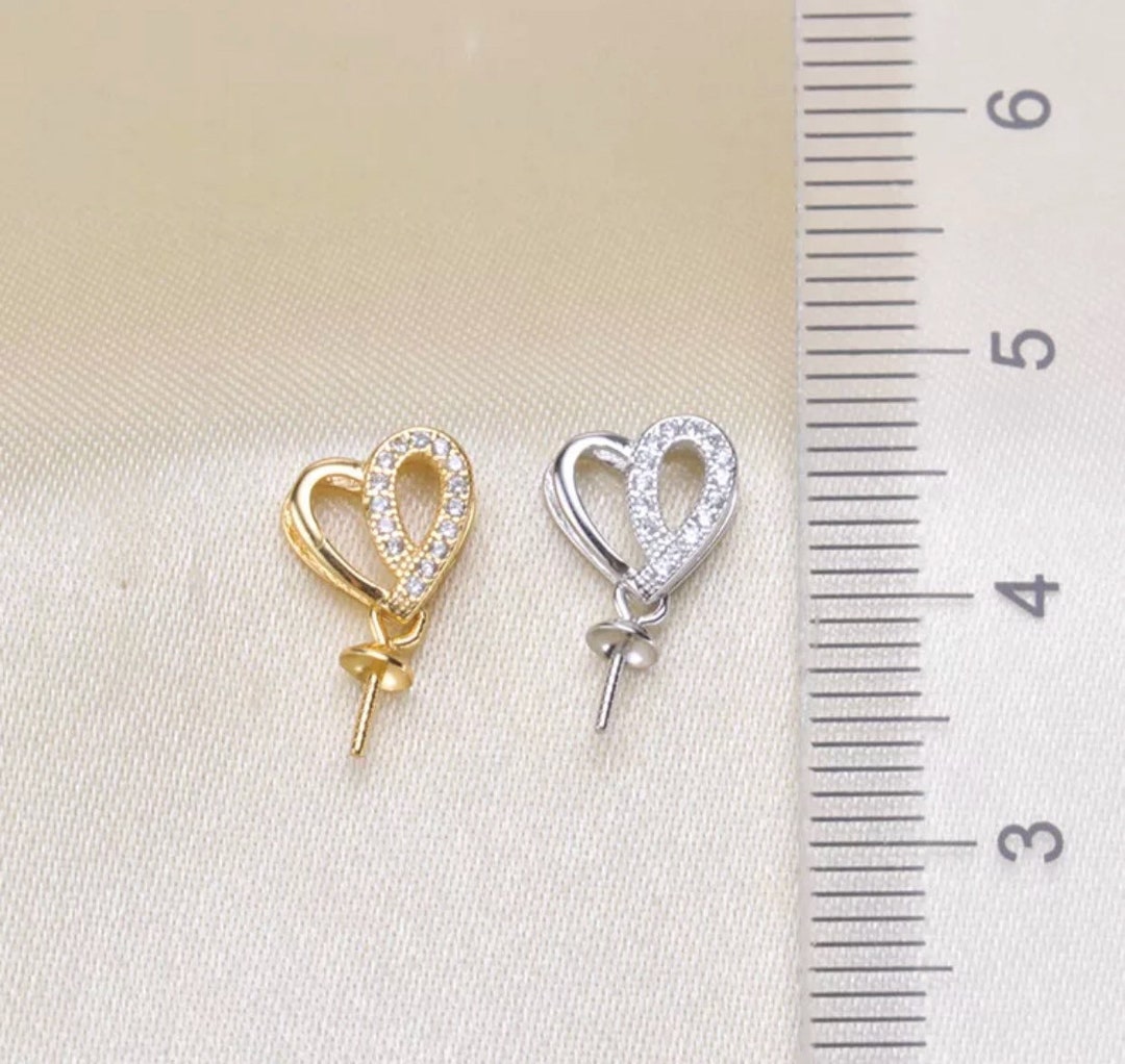 925 Sterling Silver OR Gold Heart Pendant Setting W/cubic Zirconia for ...