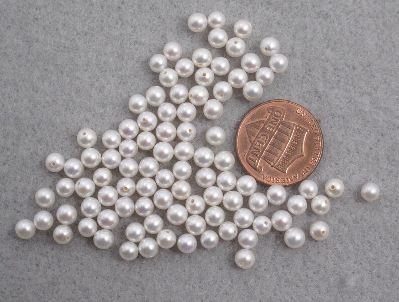 4-4.5mm AAAA White Freshwater Pearl Beads: High Luster (half Drilled ...