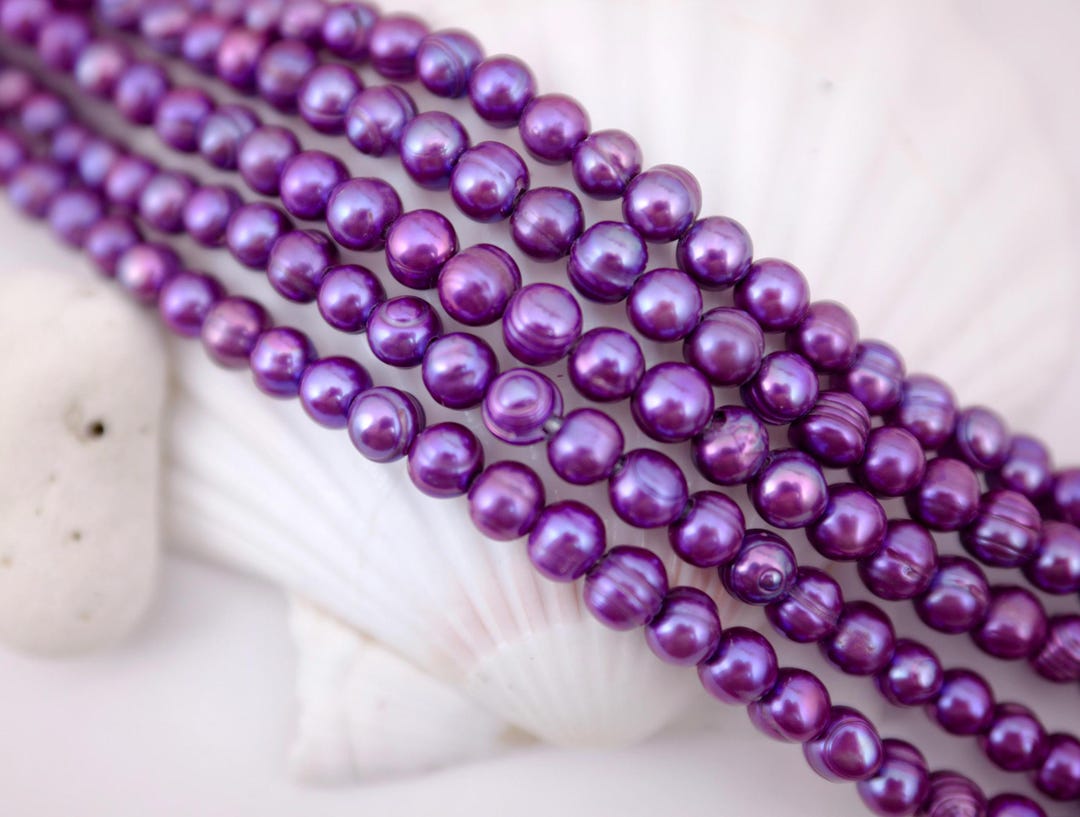 7-8mm High Luster Bright Purple Colored Potato Ringed Freshwater Pearl ...