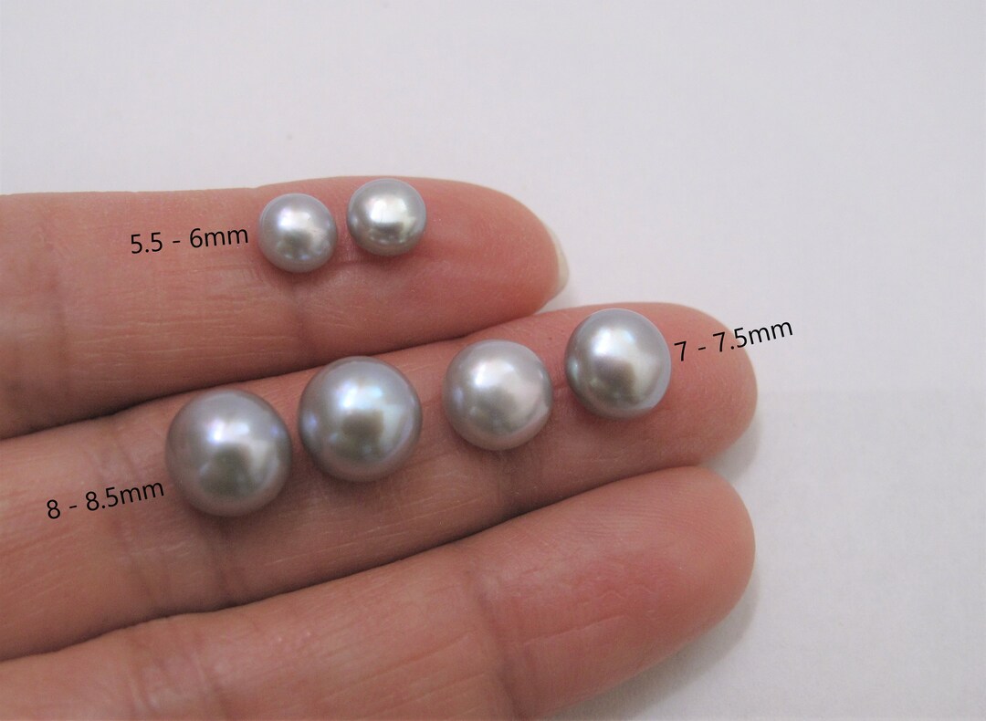 Silver Gray Button Pearl Beads: Half Drilled Freshwater Pearls (280-GY ...