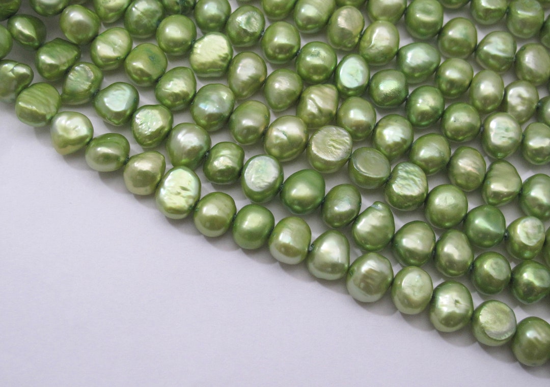 7-8mm High Luster Lime Green Potato Nugget Pearl Beads, Genuine ...