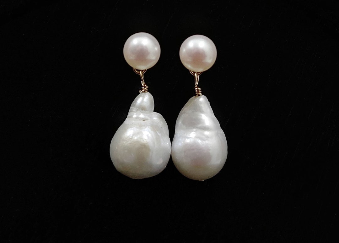 Genuine Natural Baroque Freshwater Pearl Earrings in 925 Sterling ...