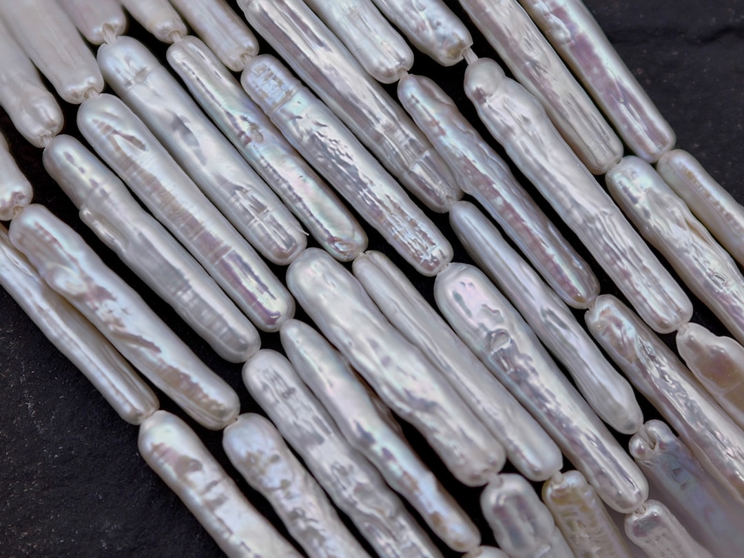 Lustrous White Stick Pearl Beads: Genuine Freshwater Biwa Pearl Strand ...