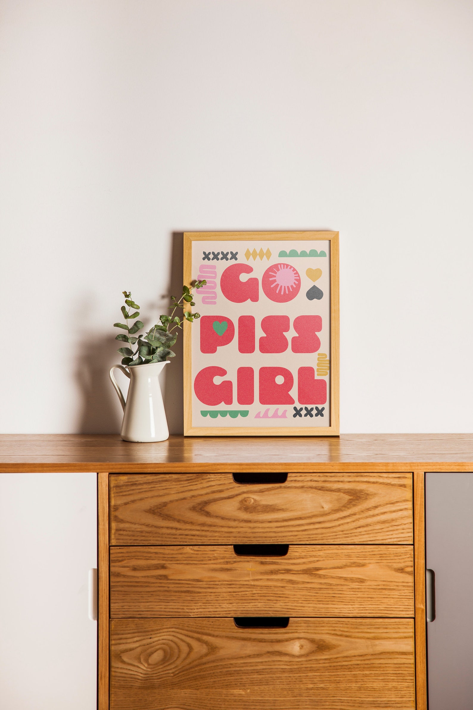 Go Piss Girl | Poster, Wall Art, Decor, Bathroom Art | Pink, Neutral ...