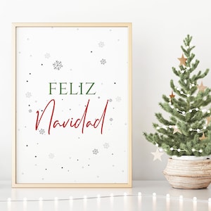 Feliz Navidad Printable Poster, Merry Christmas in Spanish, Xmas Decor ...