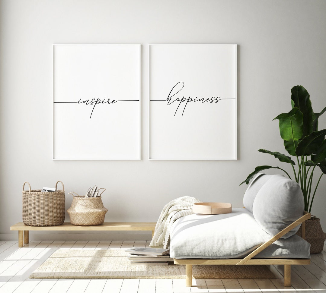 Inspire Happiness Print Art, Inspirational Quote Poster, Set of 2 Wall ...