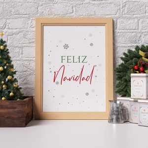 Feliz Navidad Printable Poster, Merry Christmas in Spanish, Xmas Decor ...