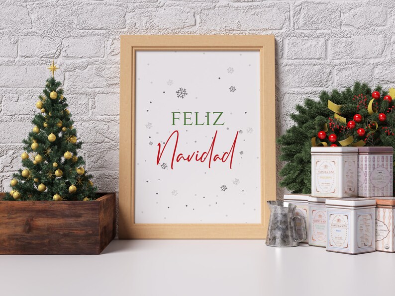 Feliz Navidad Printable Poster Merry Christmas in Spanish | Etsy