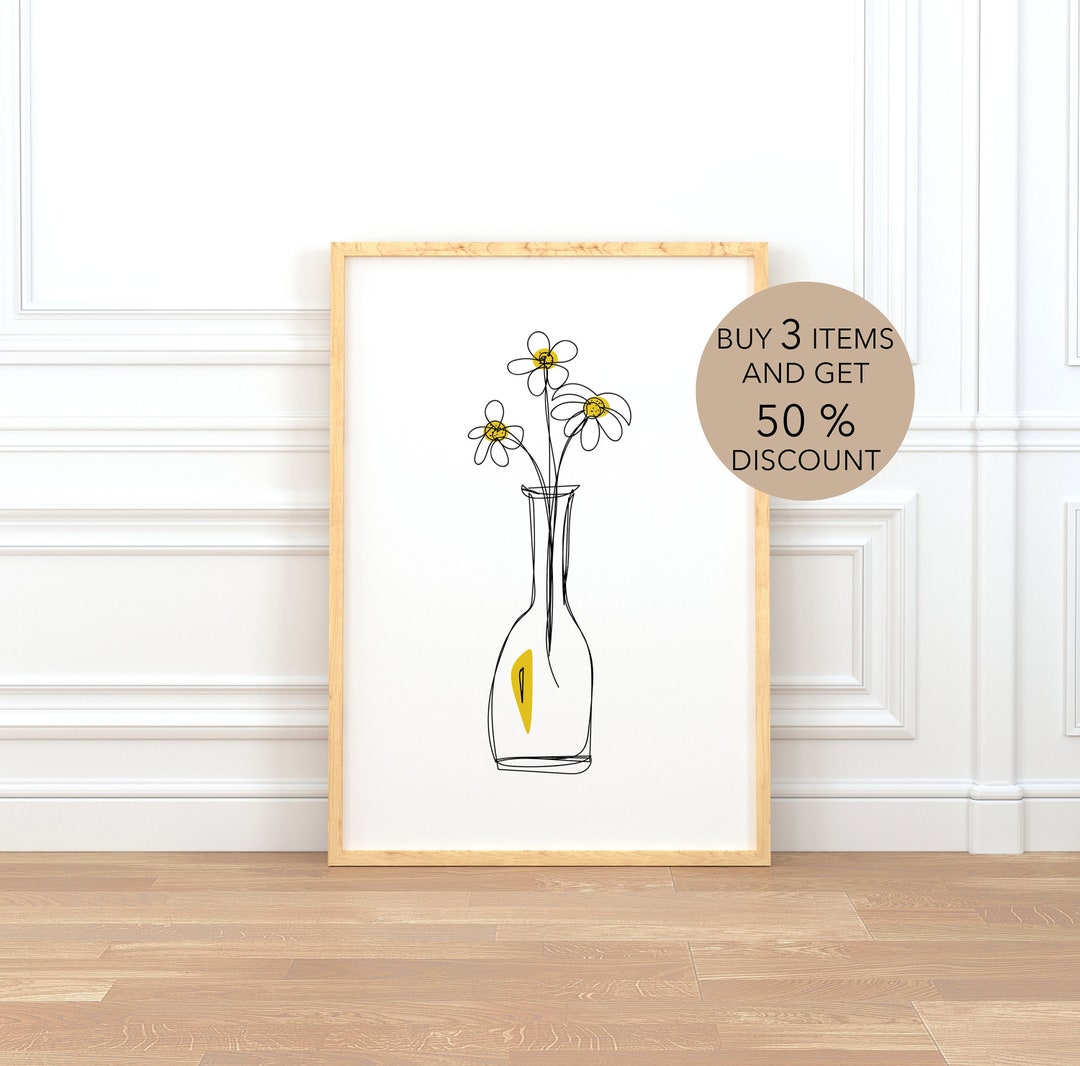 Abstract Floral Poster, One Line Botanical Art, Minimal Daisy ...