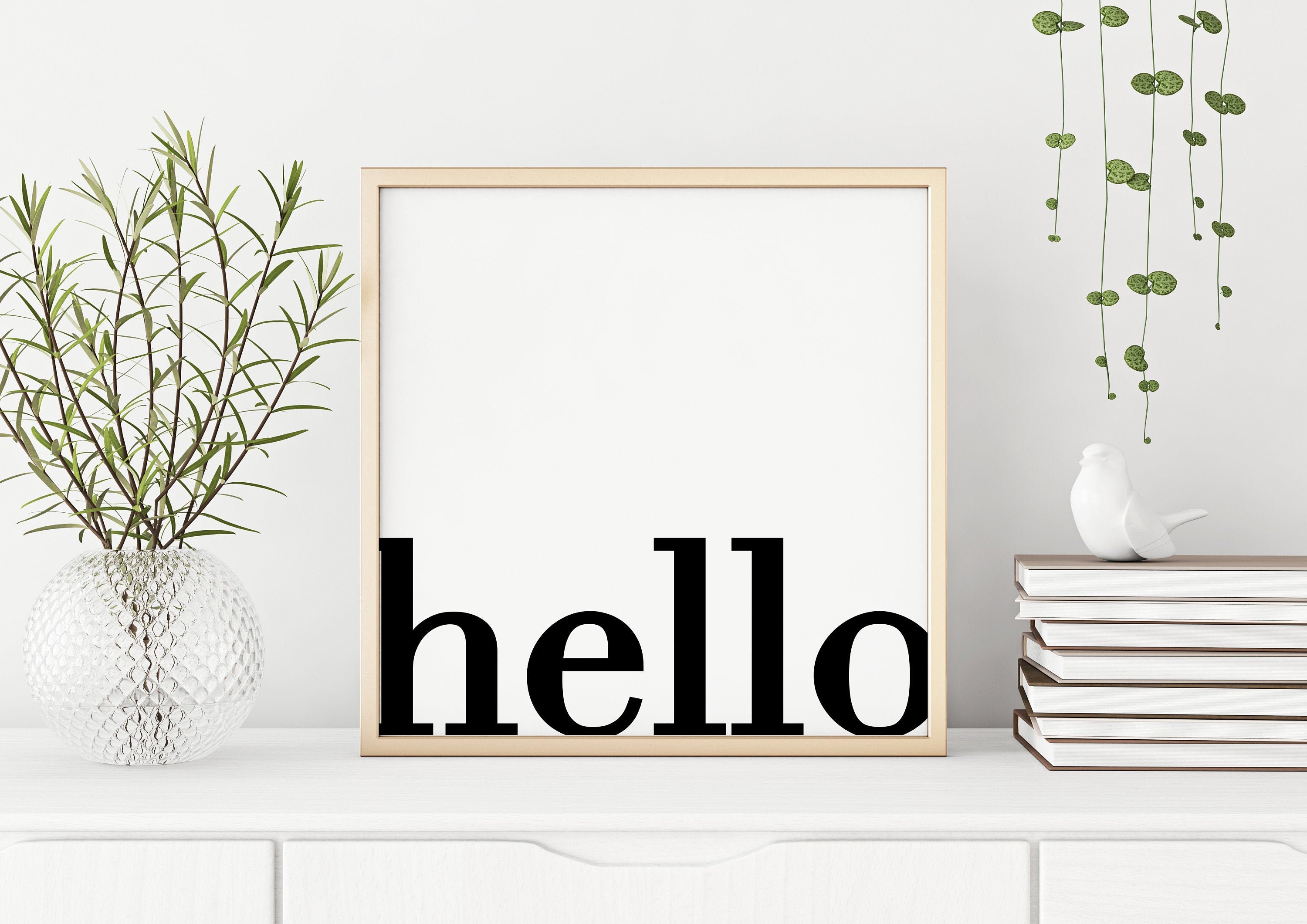 Printable Hello Wall Sign, Black and White Wall Art, Typographic Poster ...