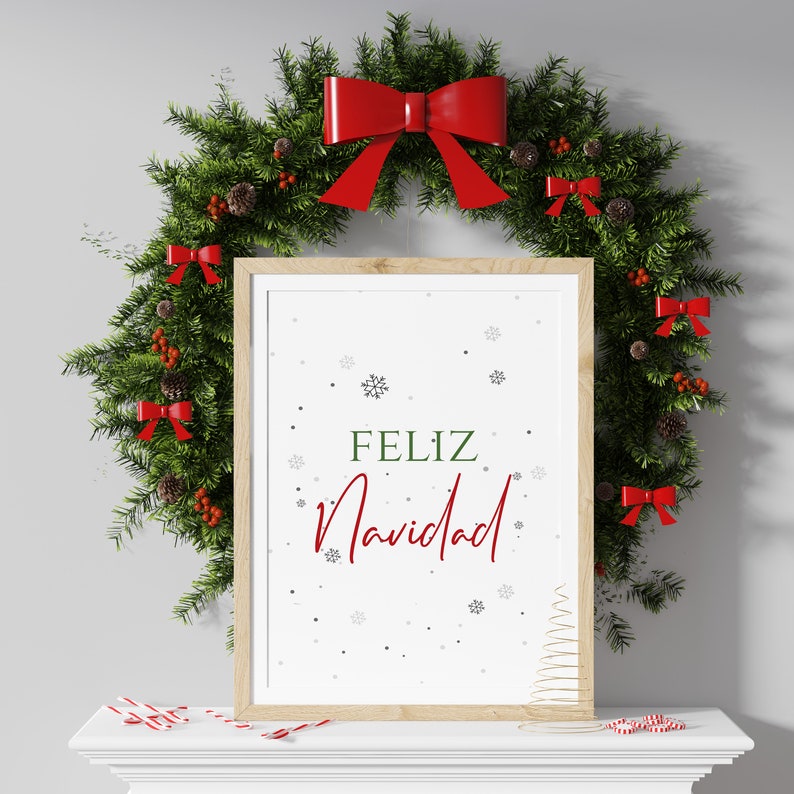 Feliz Navidad Printable Poster Merry Christmas in Spanish | Etsy