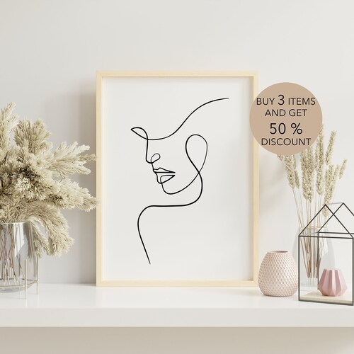 Single Line Face Art Print Minimalist Woman Line Drawing Etsy