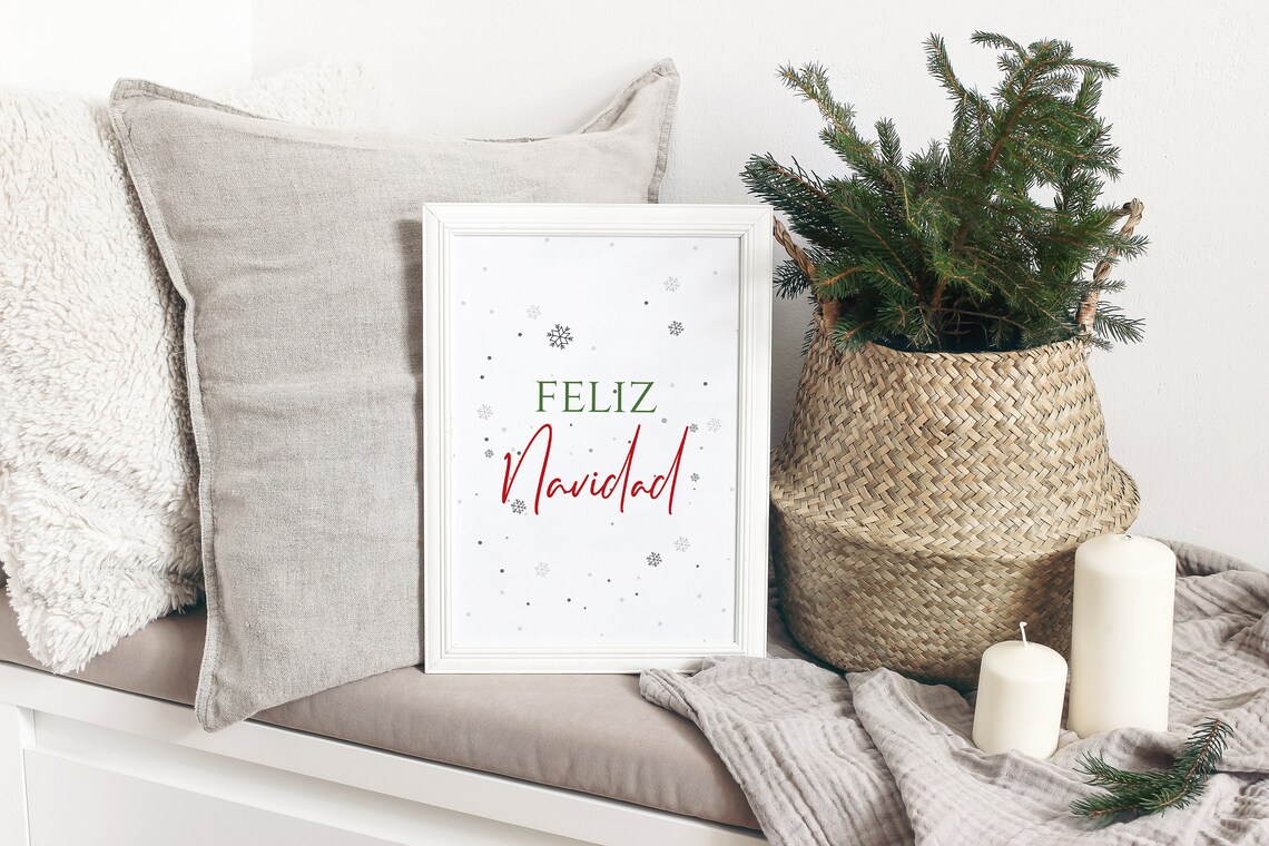 Feliz Navidad Printable Poster Merry Christmas in Spanish | Etsy