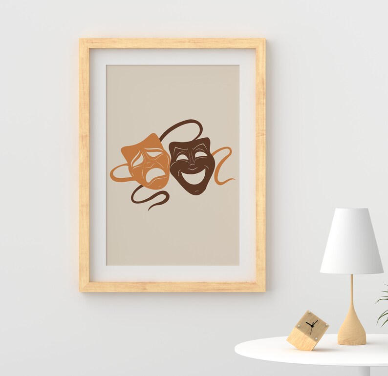 Theater Masks Print Art Tragedy and Comedy Poster Abstract - Etsy