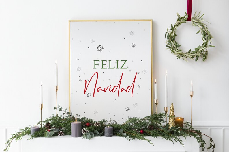 Feliz Navidad Printable Poster Merry Christmas in Spanish | Etsy