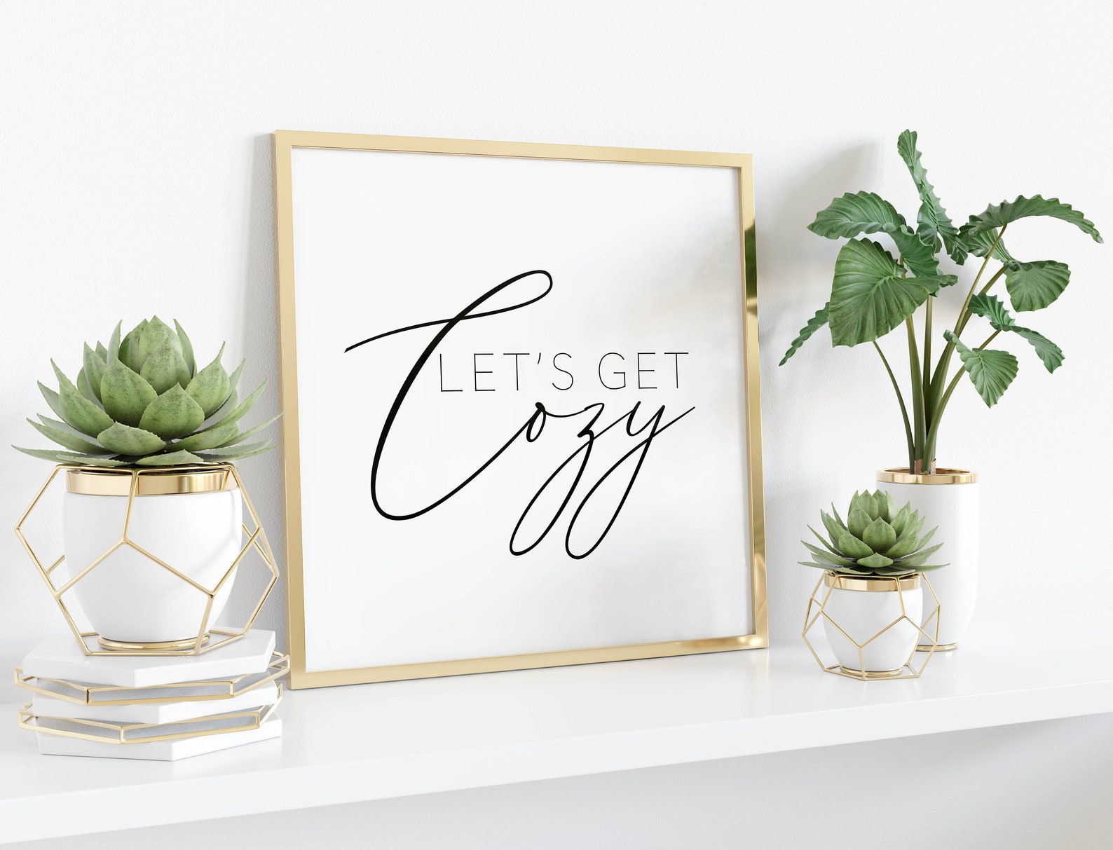 Let's Get Cozy Printable Poster, Bedroom Print Art, Typographic Wall ...