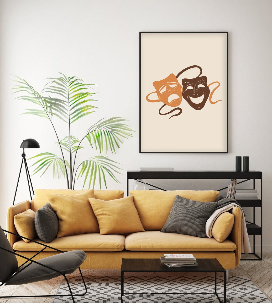 Theater Masks Print Art Tragedy and Comedy Poster Abstract | Etsy