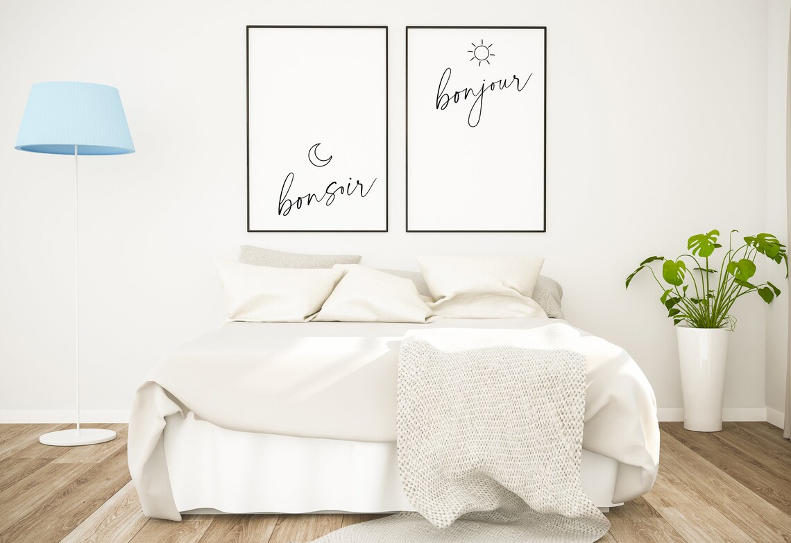 Bedroom Printable Poster Bonsoir/Bonjour Wall Art French | Etsy