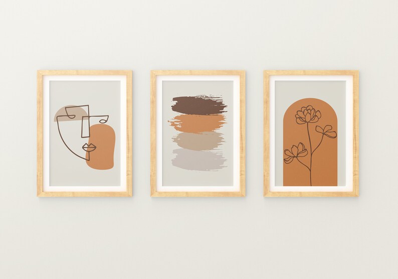 Set of 3 Abstract Prints, Neutral Gallery Wall Art, Geometric Shapes ...