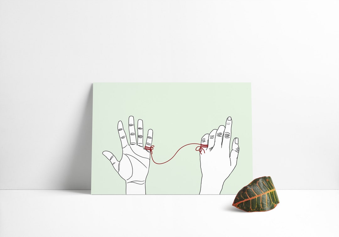 Red String of Fate, Invisible String Digital Print - Green Background ...