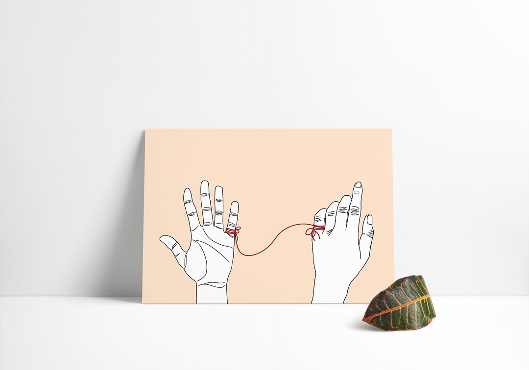 Red String of Fate, Invisible String Digital Print - Peach Background ...