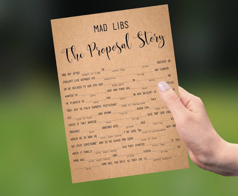 Rustic Wedding Mad Libs Game Printable Template the Proposal Story Bachelorette Party Instant ...