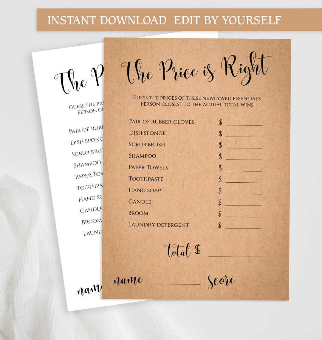 EDITABLE the Price is Right Bridal Shower Game PDF Template Printable ...