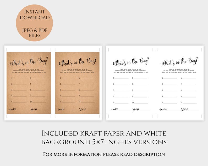 What's in the Bag printable game Instant download PDF JPEG | Etsy