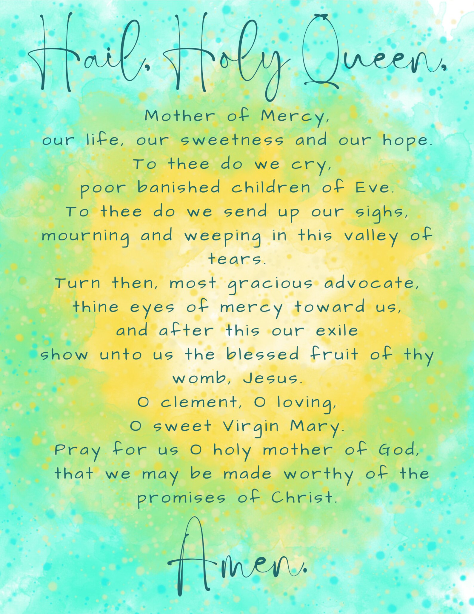 Printable Catholic Prayer Posters PDF Watercolor Sunburst | Etsy