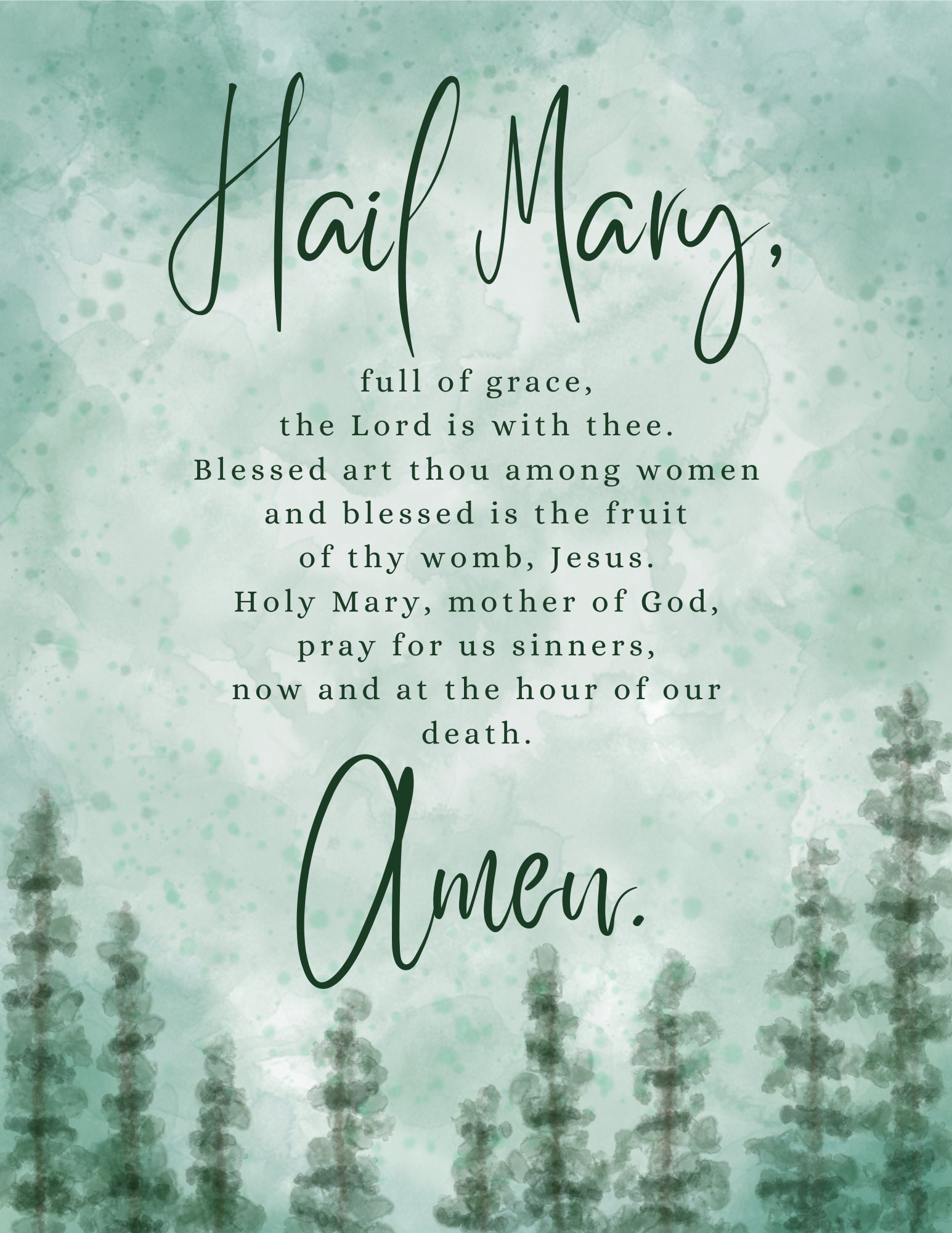 Printable Catholic Prayer Posters PDF- Watercolor Forest Theme ...