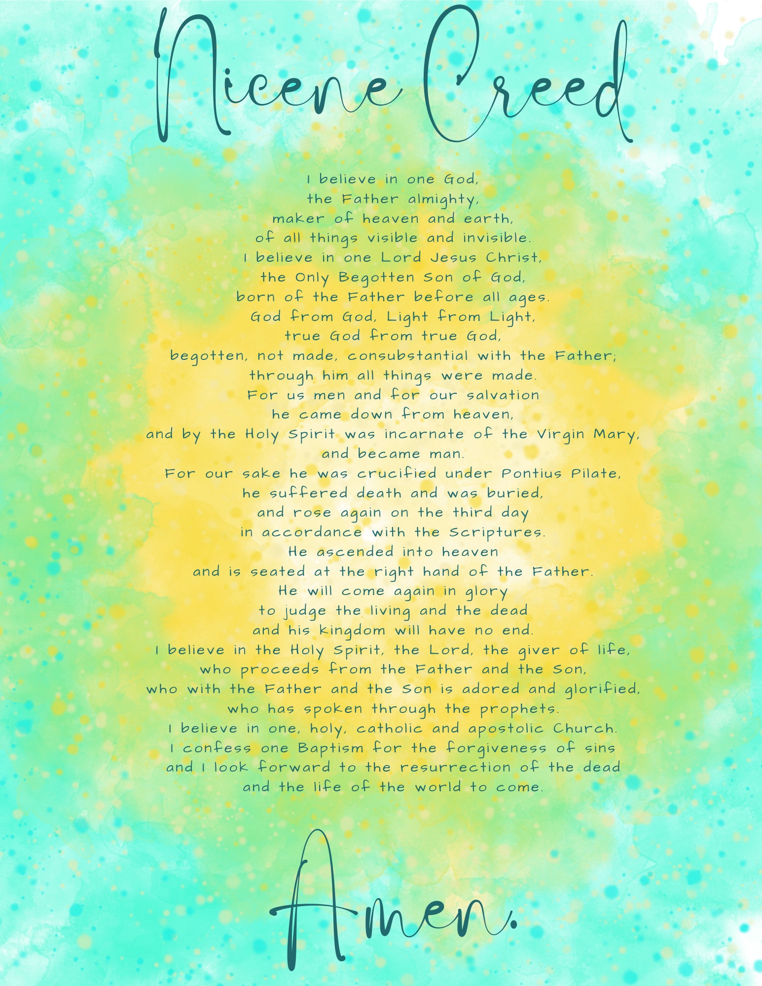Printable Catholic Prayer Posters PDF Watercolor Sunburst Theme ...