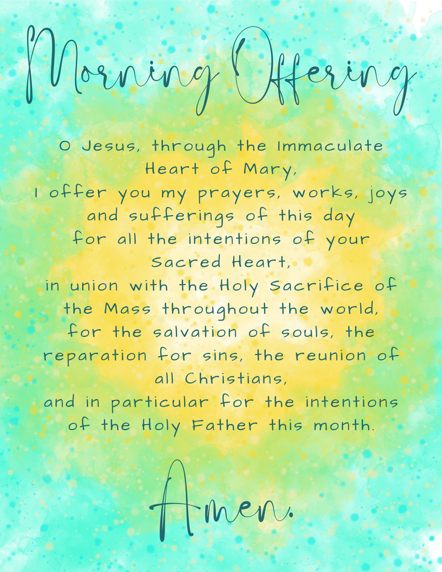 Printable Catholic Prayer Posters PDF Watercolor Sunburst Theme ...