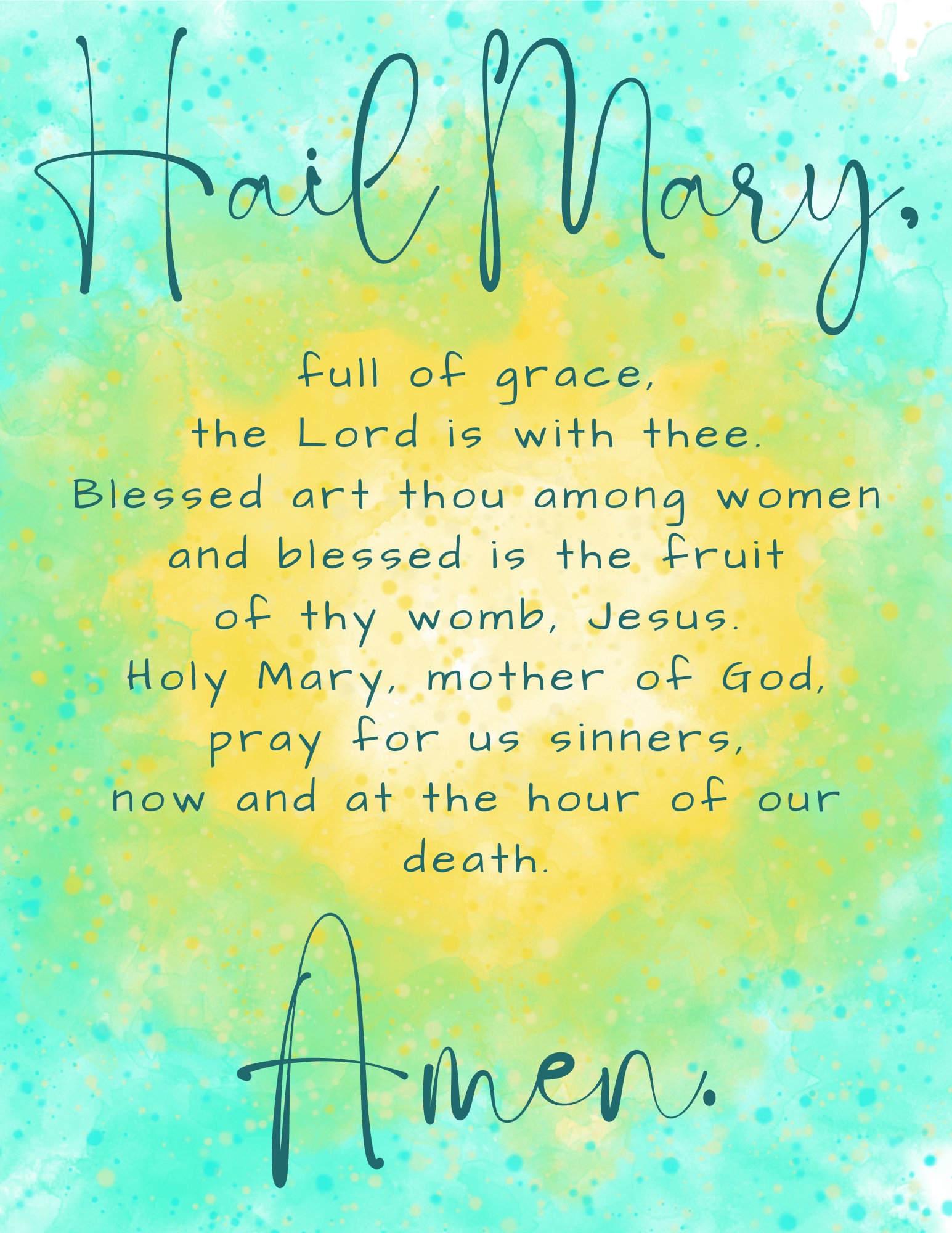 Printable Catholic Prayer Posters PDF Watercolor Sunburst Theme ...