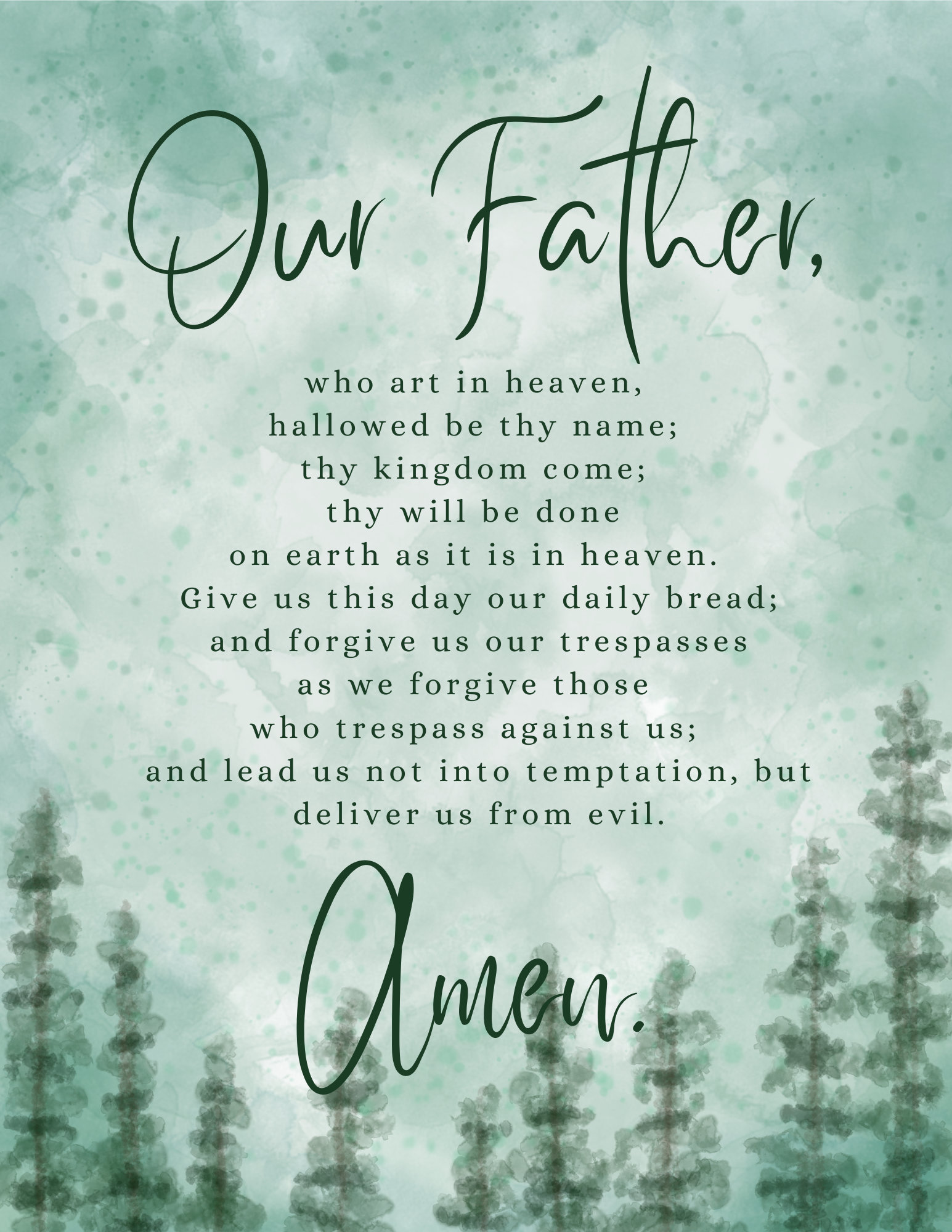 Printable Catholic Prayer Posters PDF- Watercolor Forest Theme ...