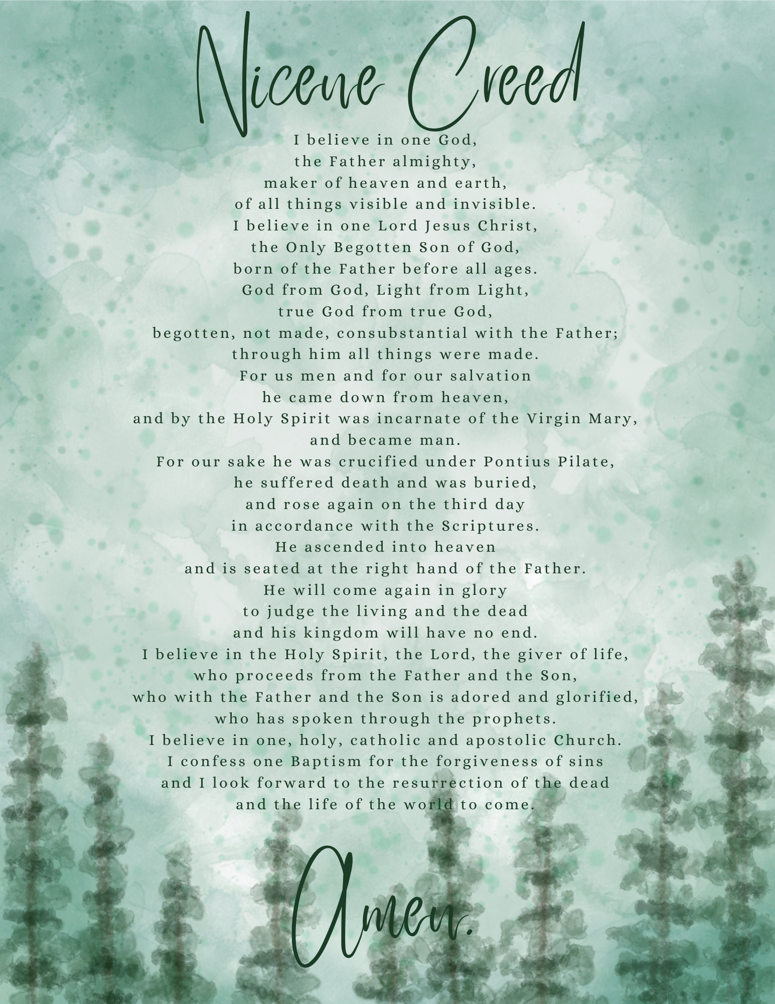 Printable Catholic Prayer Posters PDF- Watercolor Forest Theme ...
