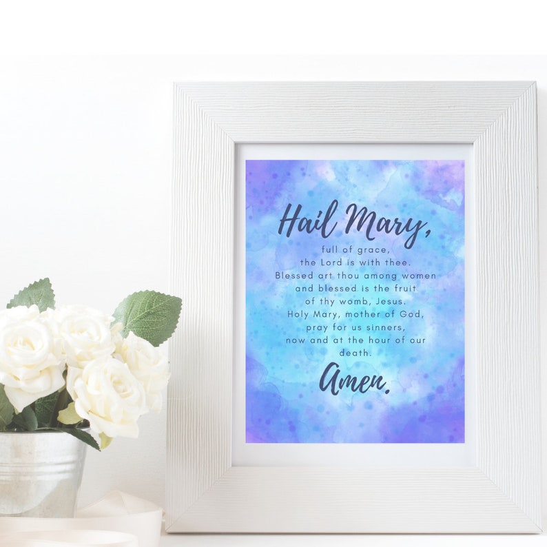 Printable Catholic Prayer Posters PDF- Purple and Blue Watercolor Theme ...