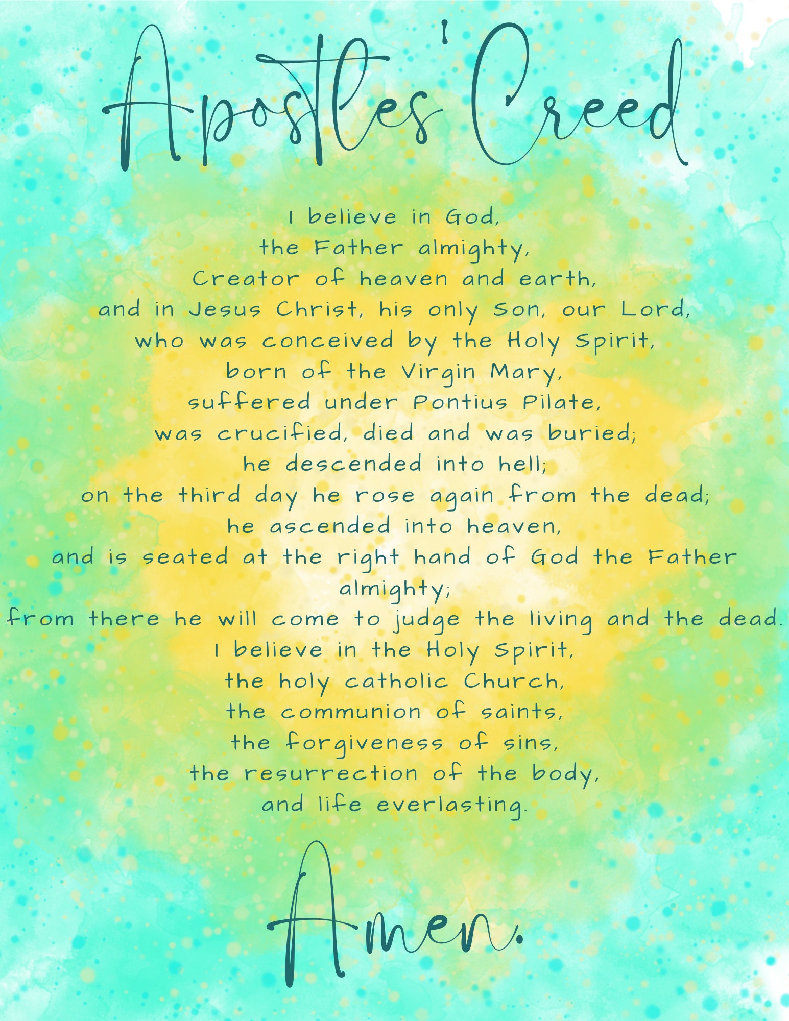 Printable Catholic Prayer Posters PDF Watercolor Sunburst Theme ...