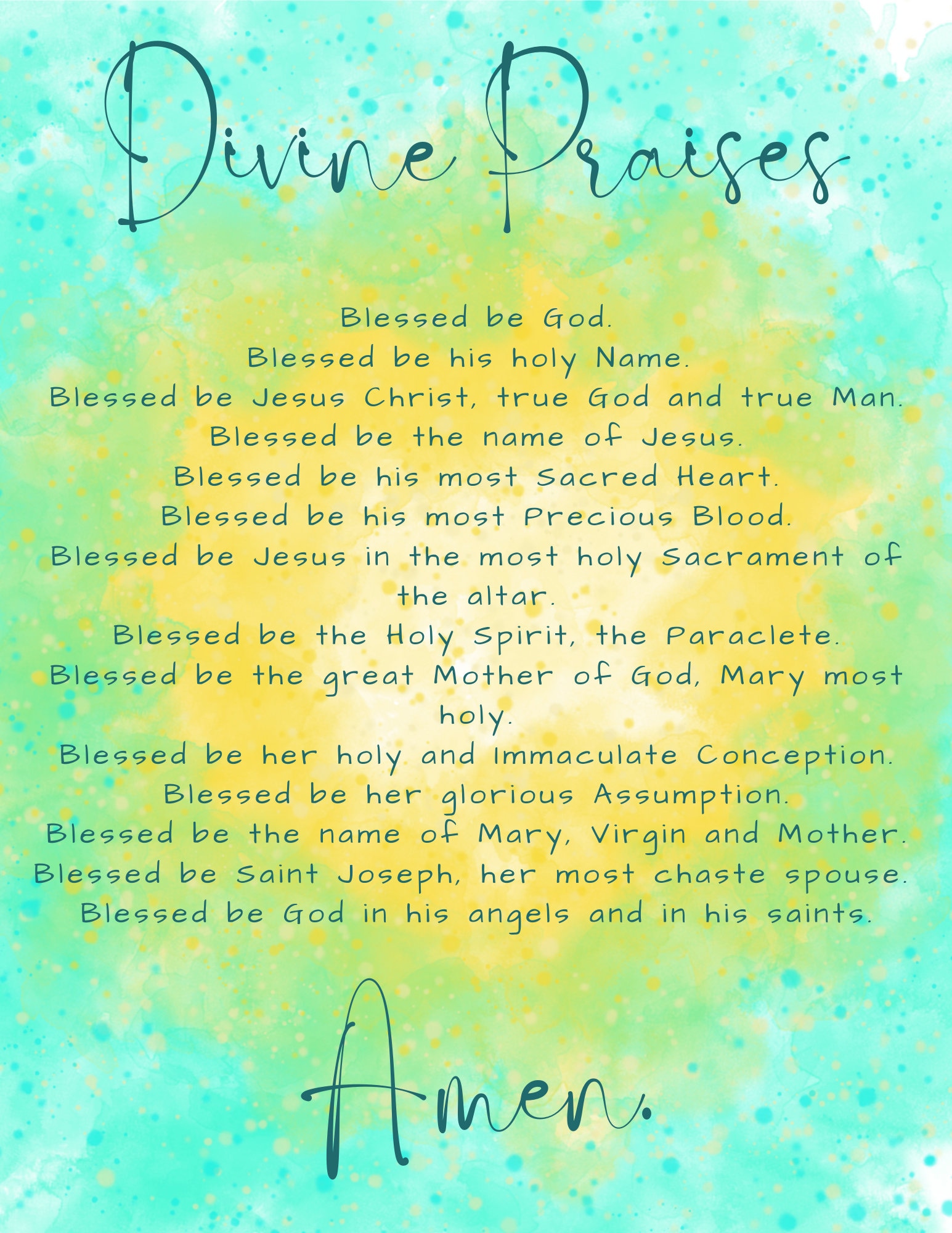 Printable Catholic Prayer Posters PDF Watercolor Sunburst Theme ...