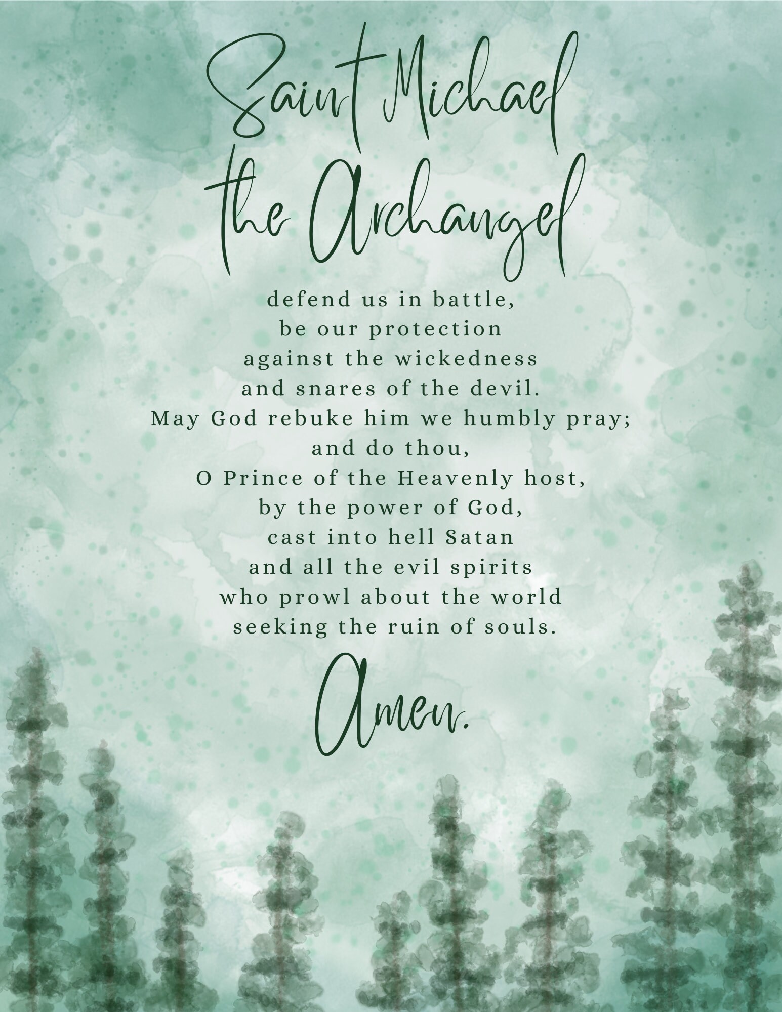 Printable Catholic Prayer Posters PDF- Watercolor Forest Theme ...