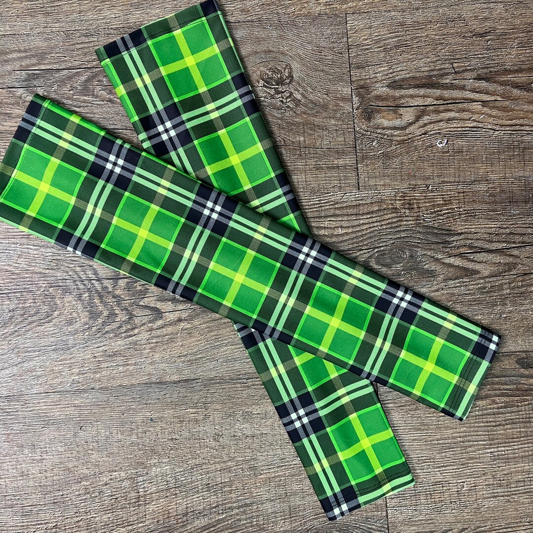 Compression Arm Sleeves in Green Plaid Print Spandex - Running Arm ...