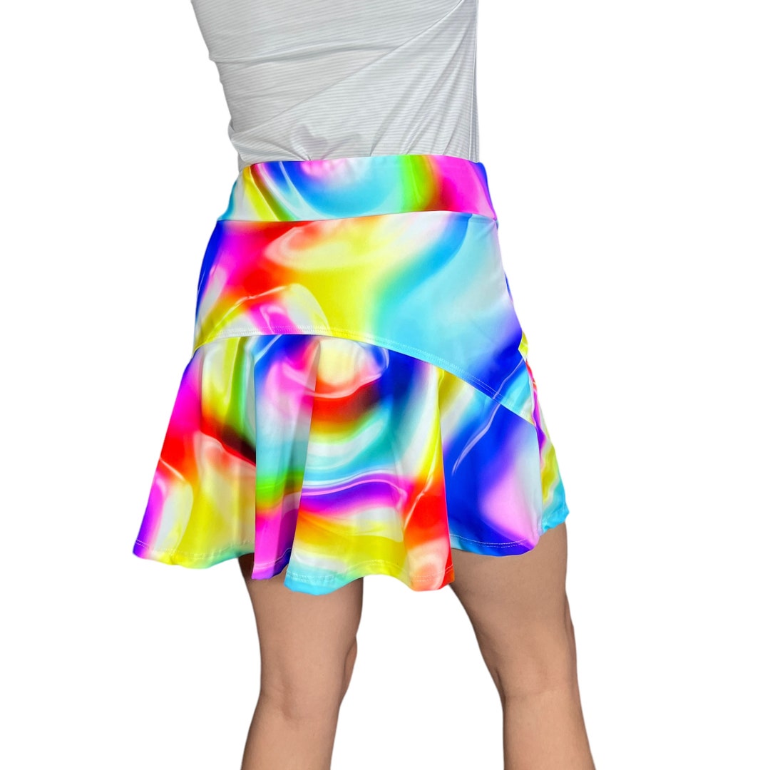Neon Rainbow Poly Orb Flutter Golf Skort W/pockets - Pickleball, Tennis ...