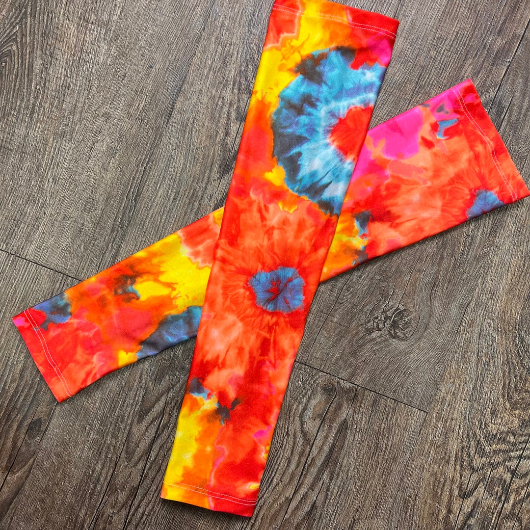 Compression Arm Sleeves in Orange Tie Dyed Print Spandex - Running Arm ...