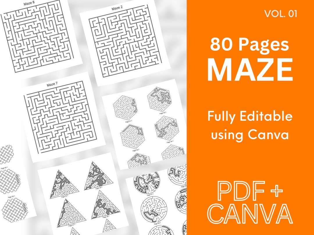 Maze Puzzle PDF Customizable on Canva | 80 Pages | Solutions Included ...