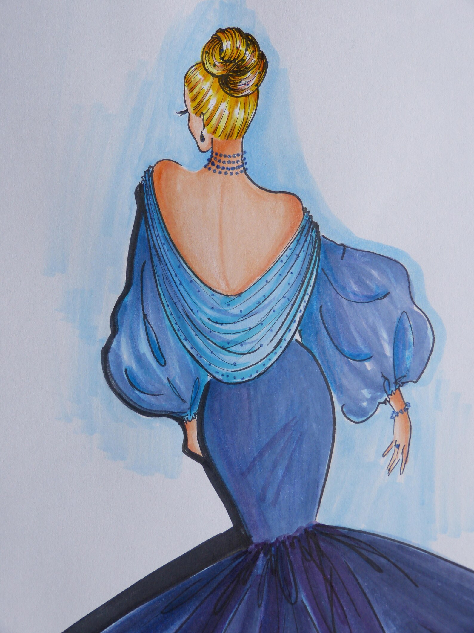 Illustration de mode robe de bal bleue / violette - Etsy Canada