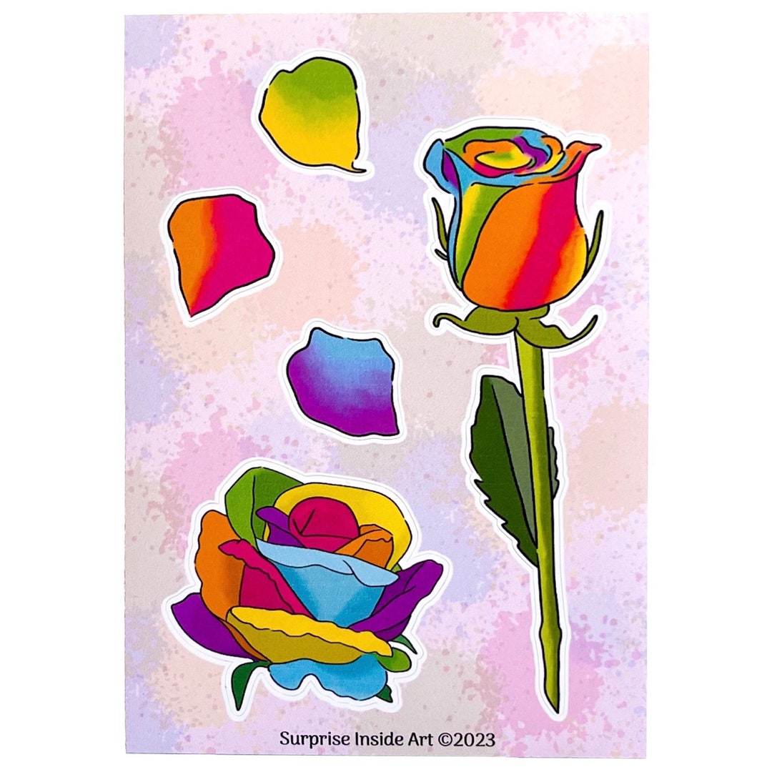 Rainbow Rose Vinyl Mini Sticker Sheet, Long Stem, Blossom, Petals - Etsy