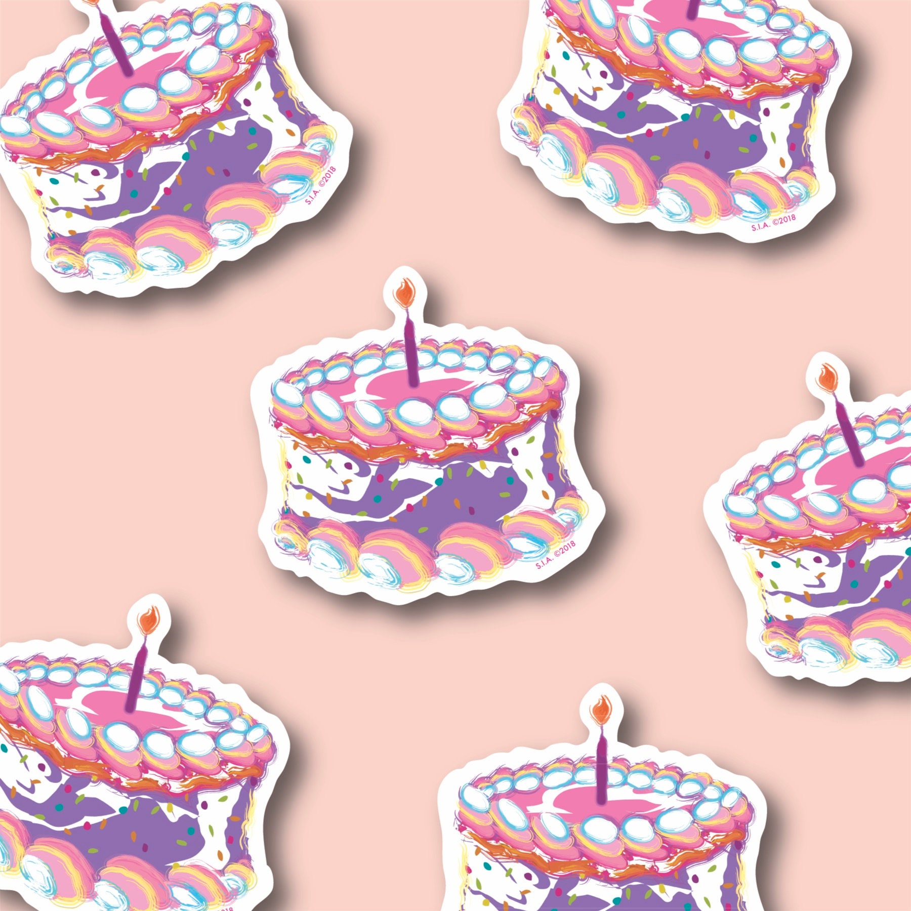 Rainbow Funfetti Explosion Birthday Cake Stickers | Etsy