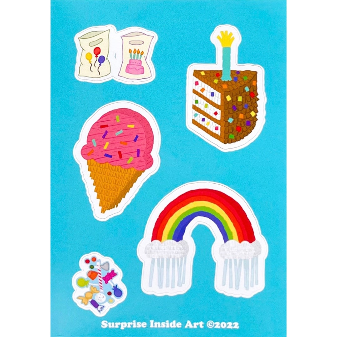 Birthday Party Piñatas Mini Sticker Sheet, Vinyl Stickers, Treat Bags ...