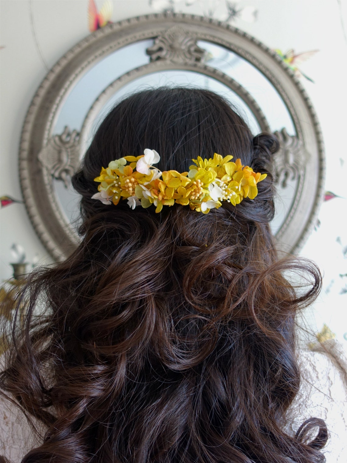 Handmade Yellow Hair Comb With Hydrangea Flower - Etsy