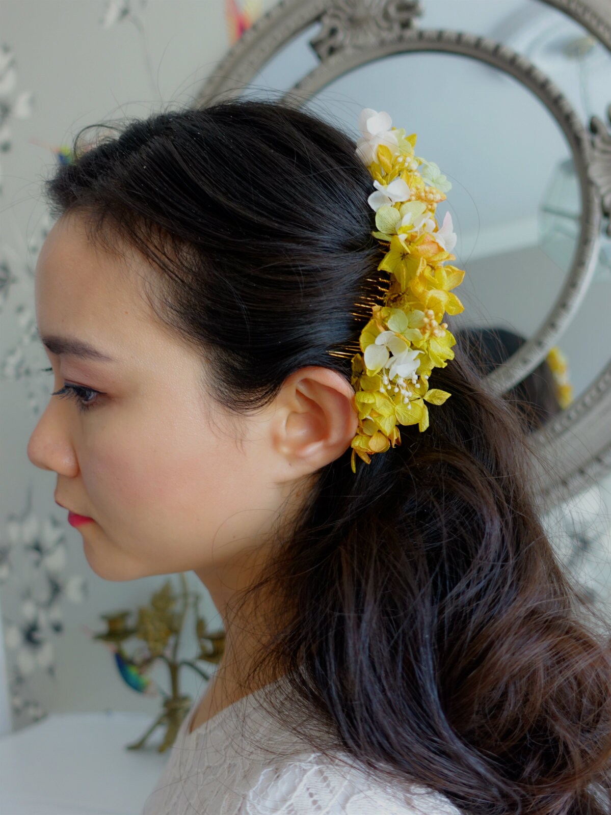 Handmade Yellow Hair Comb With Hydrangea Flower - Etsy